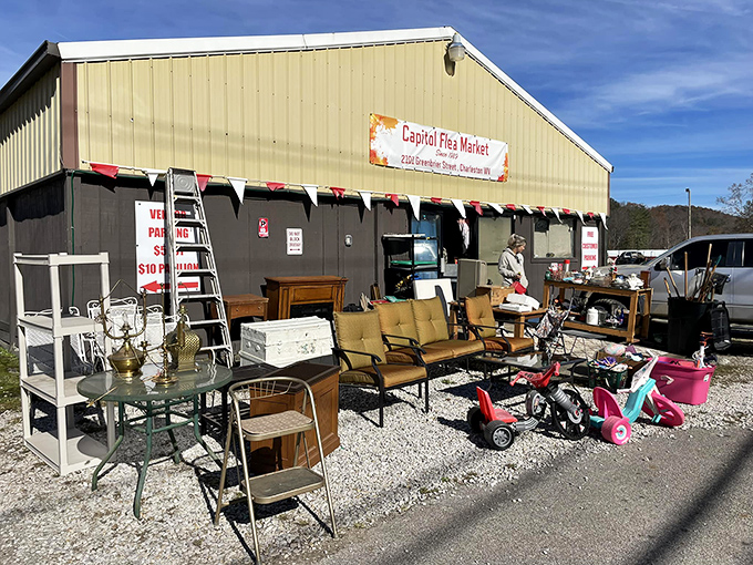 Outdoor treasure trove! From retro patio sets to quirky knick-knacks, this display is where yard sales come to retire in style.