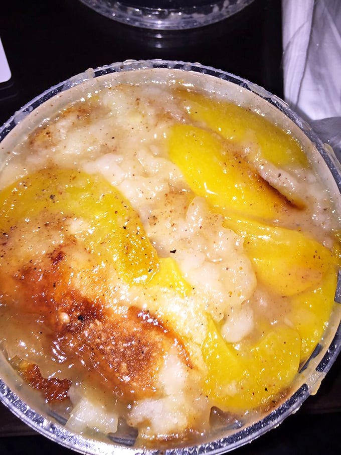 "The grand finale of flavor!" This peach cobbler is like a sweet, gooey hug for your mouth - the perfect curtain call after a show-stopping barbecue performance.