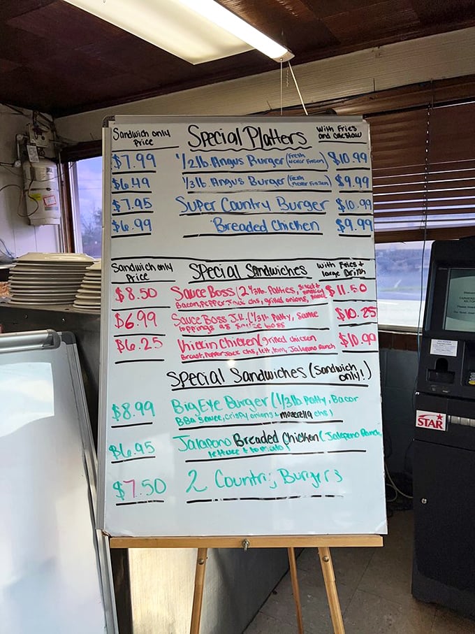 The specials board&mdash;where dreams are written in dry-erase marker and the Super Country Burger awaits the brave.