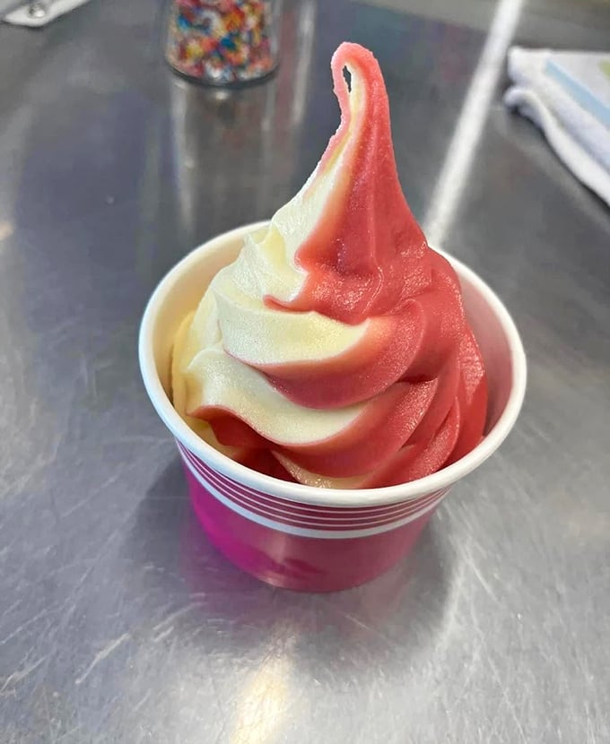 Swirl into happiness with this twist on classic soft serve. It's like the yin and yang of ice cream – a perfect balance of flavors that'll make your inner child giggle.