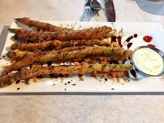 Asparagus never had it so good! Tempura-battered and cheese-topped, these green spears are the vegetable world's answer to luxury living.