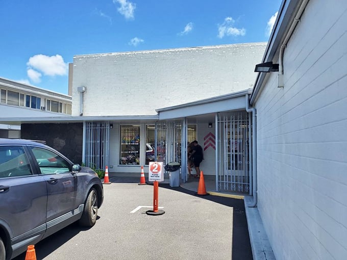 The entrance to retail therapy that won't require financial therapy afterward. Two dollars of happiness awaits just beyond those doors.