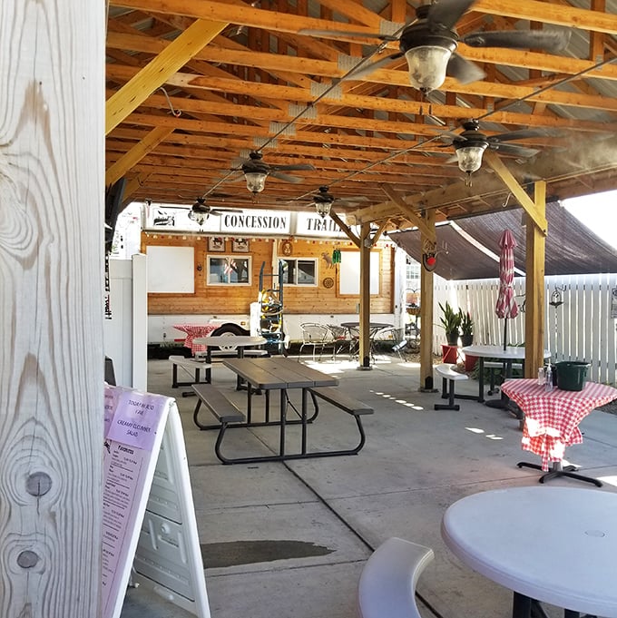 Al fresco feast awaits! This charming outdoor seating area is perfect for savoring smoky delights while soaking up some Nebraska sunshine. Picnic tables optional, big appetites required!