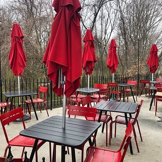 The outdoor patio&mdash;where the red umbrellas match the passion they put into proving plants can be the star of any meal.