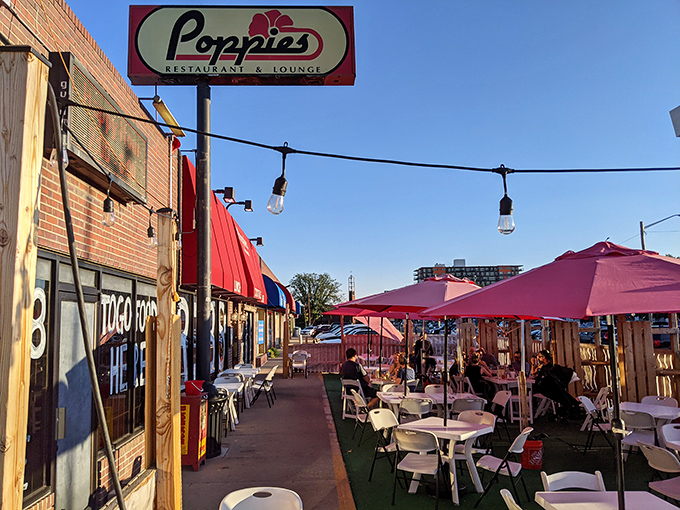 Colorado sunshine and Poppies' outdoor seating&mdash;a combination that makes you wonder why anyone would ever eat indoors when this option exists.