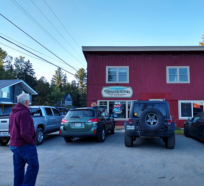 Cars, Jeeps, and hungry hikers converge. Trail's End isn't just a restaurant; it's a pilgrimage site for food lovers.