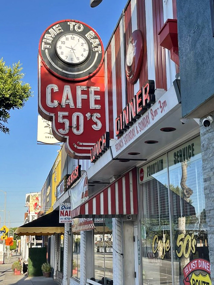 Time to eat! This sign isn't just telling time; it's signaling the start of your next culinary adventure. Ready, set, feast!
