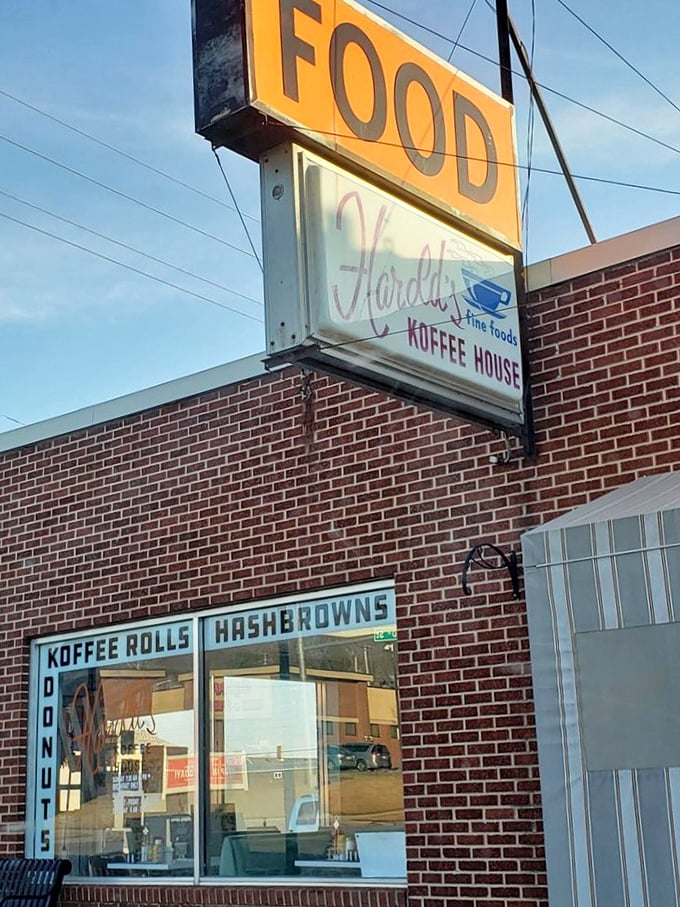 Koffee rolls, hash browns, and donuts, oh my! This window display is the stuff of breakfast dreams.