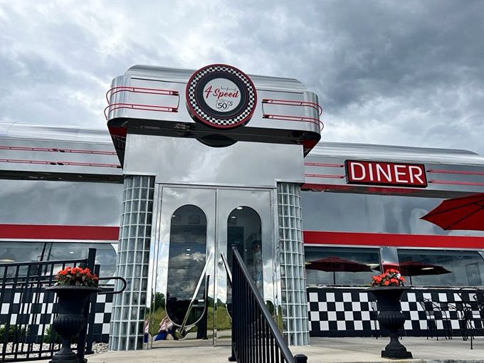 Rain or shine, this diner shines! Even the clouds can't resist stopping by for a quick bite.