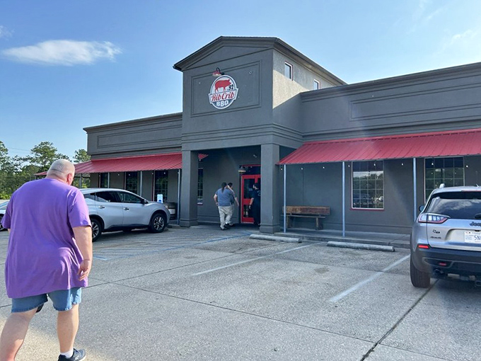 The pilgrimage begins! RibCrib's exterior is like a beacon for BBQ lovers, guiding hungry souls to their smoky sanctuary.