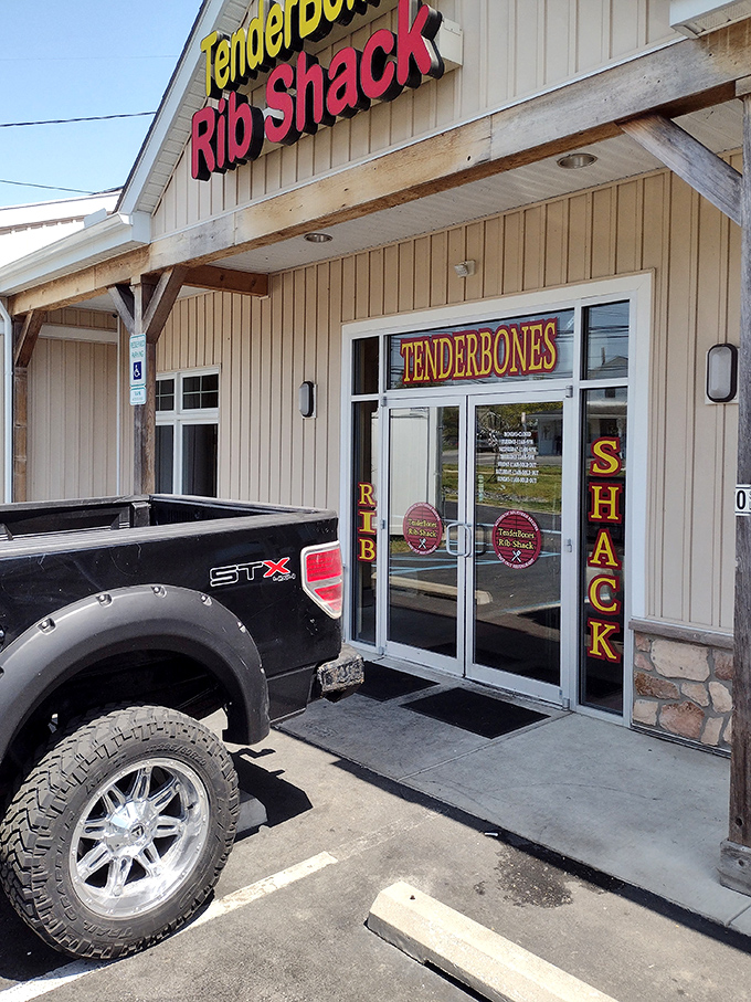 Parking lot paradise! Where pickup trucks and barbecue dreams collide. Your taste buds' journey begins with that first whiff of smoky goodness.