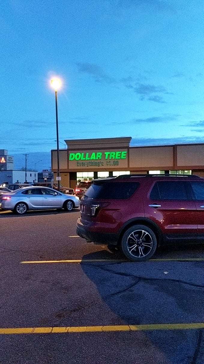 As night falls, the Dollar Tree's glow beckons bargain hunters like moths to a flame. It's the Las Vegas of savings, minus the gambling!