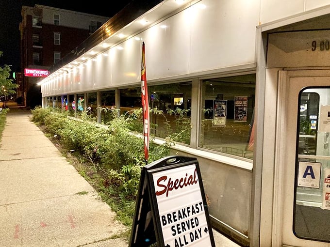 As evening falls, the diner glows like a beacon of hope for the hungry&mdash;promising "BREAKFAST SERVED ALL DAY" might be the most beautiful phrase in English.