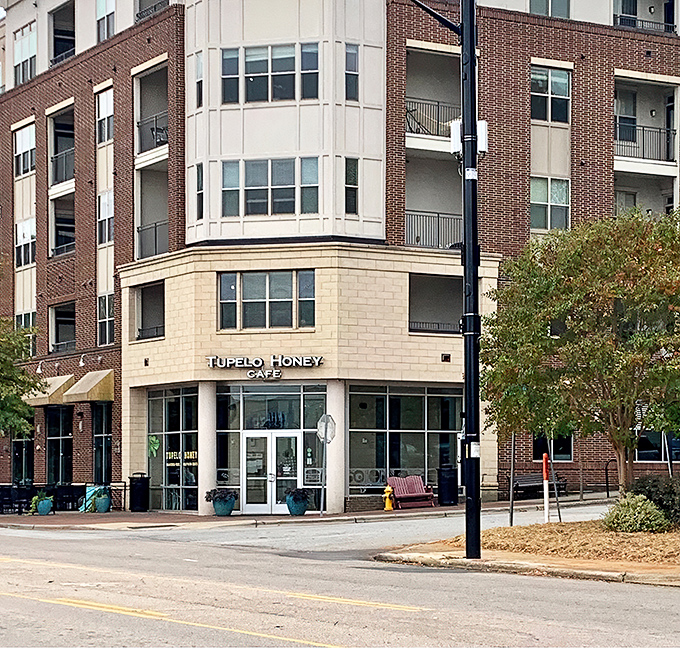 Standing proudly on its corner like the neighborhood's favorite aunt, Tupelo Honey's exterior promises Southern comfort just steps away from city life.