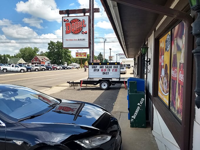 The Donut Hole: where dreams and dough collide. This exterior shot is like a beacon of hope for the sugar-deprived. Follow the sweet, sweet signs to donut nirvana!