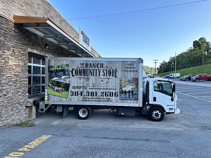 The Ranch's mobile unit, spreading secondhand joy one neighborhood at a time. It's not just a truck, it's a rolling treasure chest!