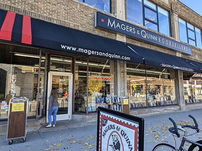 Books spilling onto the sidewalk? It's not littering, it's literary landscaping! Magers & Quinn knows how to set the scene.