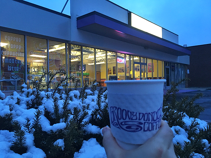 Winter wonderland of flavor! Even in the snow, Groovy Donuts' siren call of sweetness can't be ignored.
