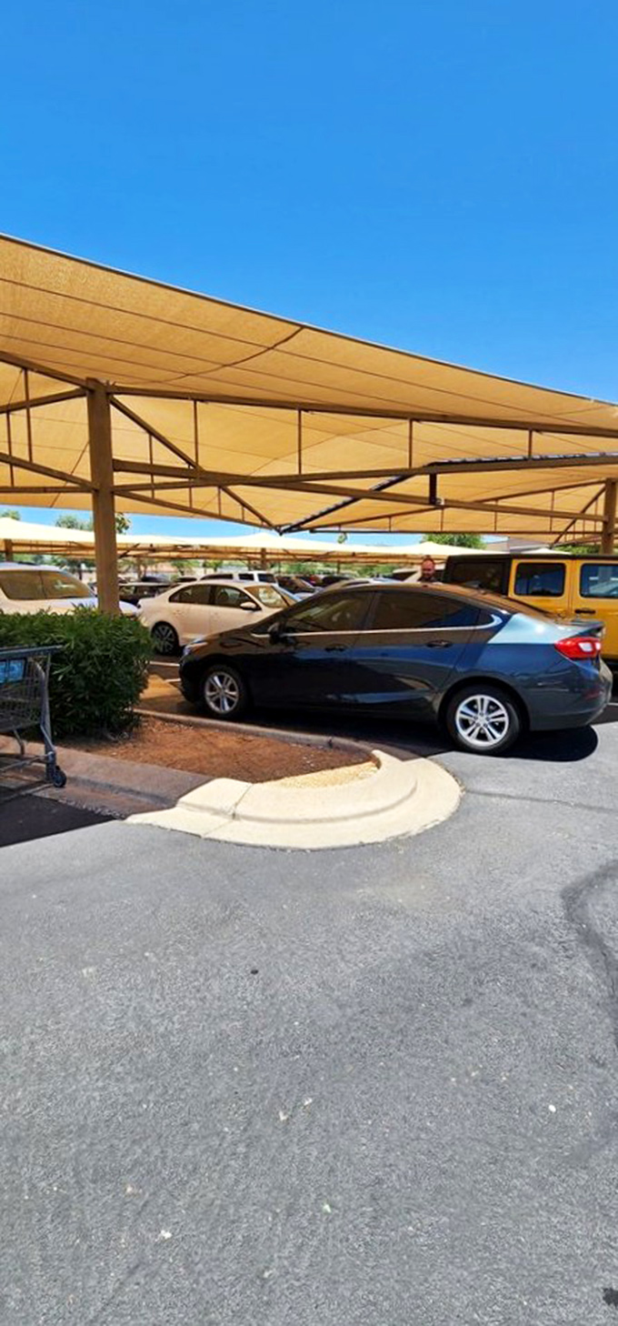 Even the cars look hungry! This parking area is the staging ground for delicious deli discoveries.