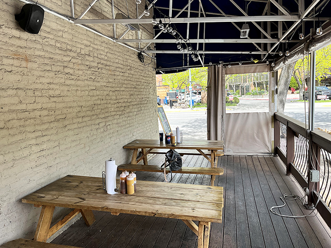 Outdoor seating with a side of fresh air and BBQ aromas. It's like a picnic, but with better food and no ants.