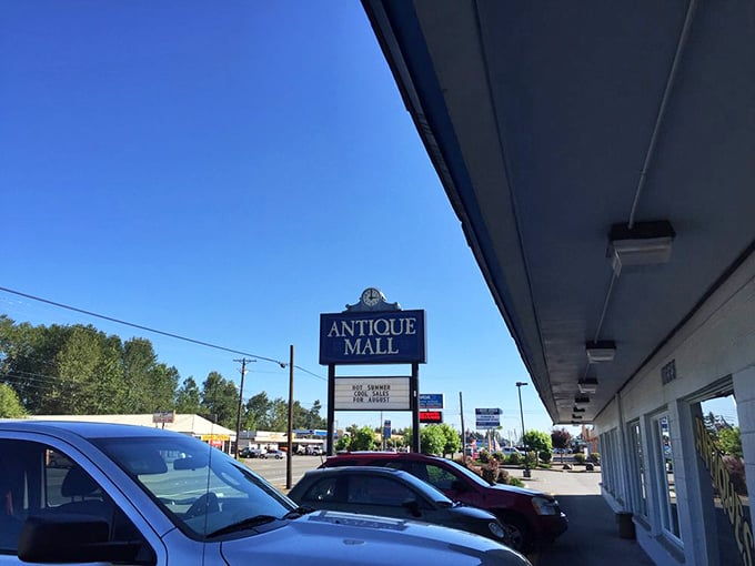 The sign says "Antique Mall," but really it's a portal to the past. Prepare for a journey through time!