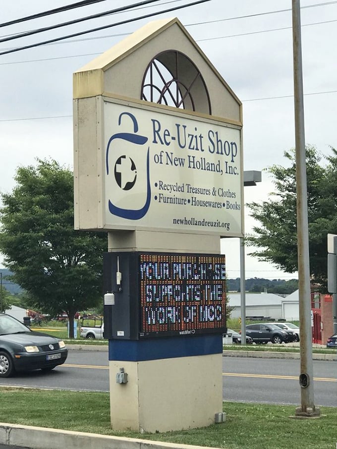 The mothership of markdown magic! This sign beckons bargain hunters like a beacon of thrifty hope.