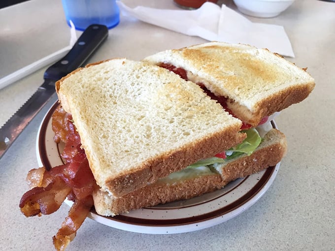 The holy trinity of sandwich perfection! This BLT is stacked higher than a Jenga tower, ready to satisfy even the mightiest appetite.