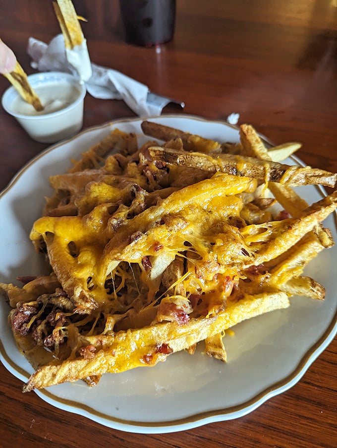 Bacon cheddar fries: the dish that turns "I'll just have one" into "I regret nothing." A cheesy, bacony masterpiece!