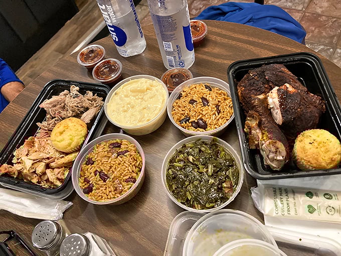 A spread that would make your cardiologist wince and your taste buds sing. It's not a meal, it's a BBQ symphony on a table!