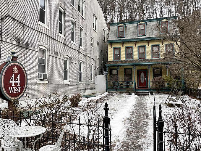 Winter transforms Broadway House into a snow-globe fantasy, where Victorian charm wears a white blanket and welcomes weary travelers home.