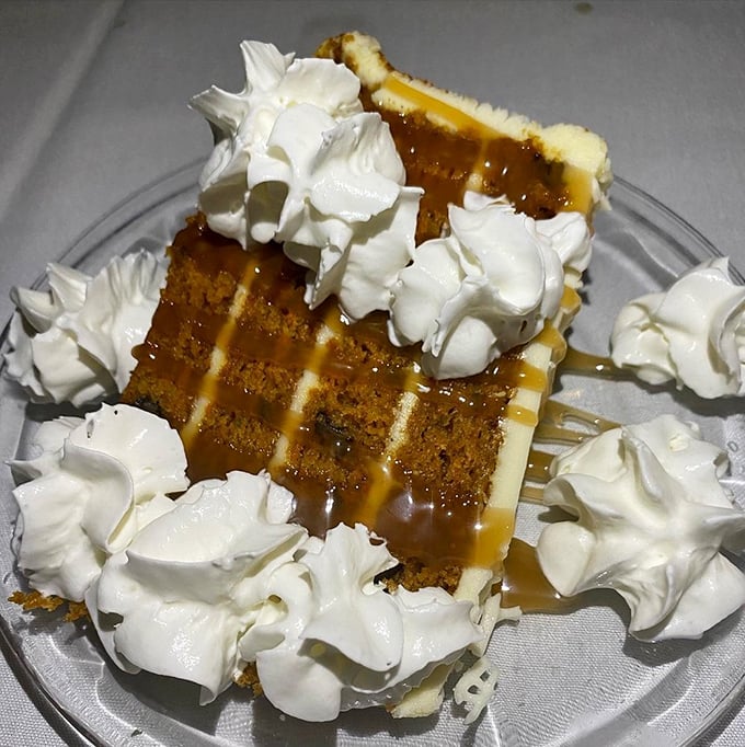 The grand finale! This carrot cake isn't just dessert; it's a sweet exclamation point at the end of a memorable meal. Save room, folks!
