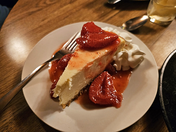 The grand finale! This cheesecake with strawberry topping is the mic drop of desserts. A sweet ending to a meaty symphony.