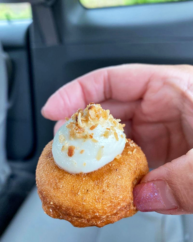 Coconut cream dreams come true! This donut is like a tropical vacation for your mouth, minus the sunburn and sand in uncomfortable places.