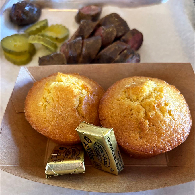 Cornbread muffins: The unsung heroes of BBQ. These golden beauties are ready to soak up sauce and steal your heart.