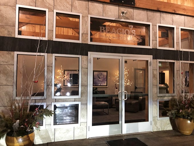 Gateway to gluttony! Beagio's entrance isn't just a door &ndash; it's a portal to a world where calories don't count and cheese reigns supreme.