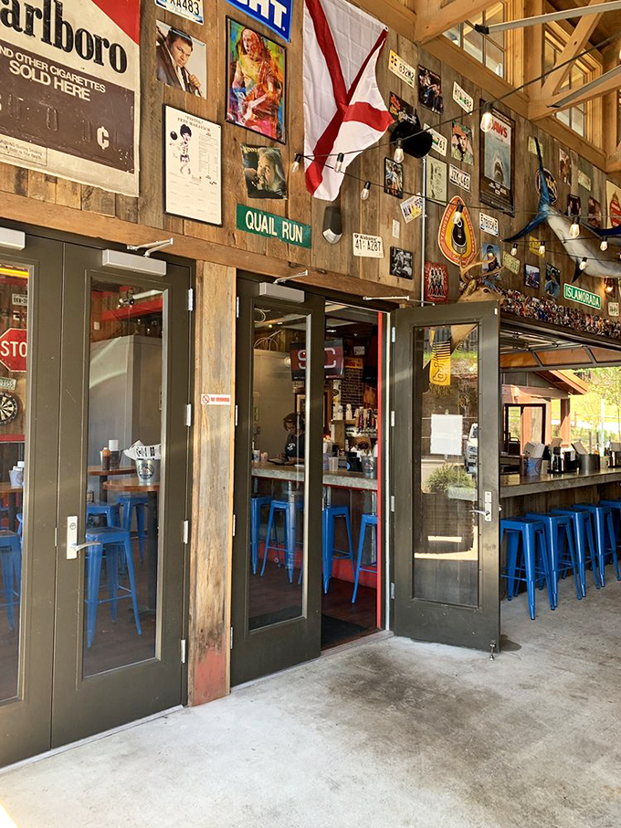 Gateway to flavor town! This entrance is like the wardrobe to Narnia, but instead of snow and talking animals, you'll find smoke and talking ribs.