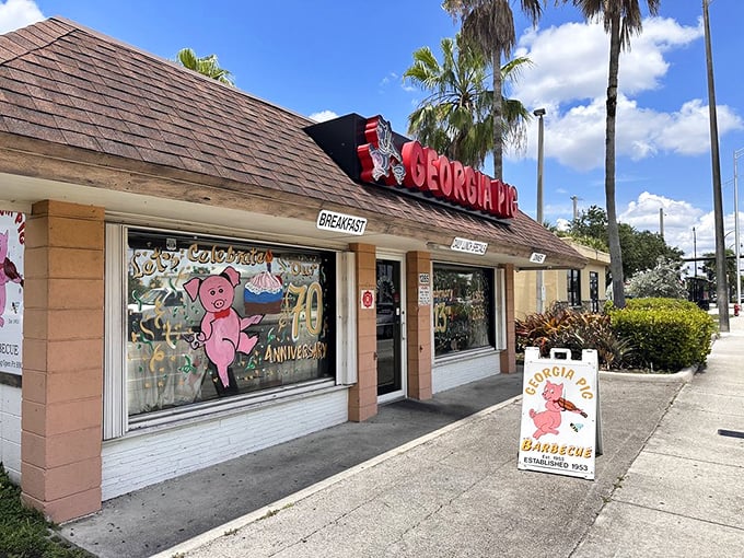 The Georgia Pig, where barbecue dreams and palm trees collide. It's a slice of Southern comfort, served with a side of Florida sunshine.