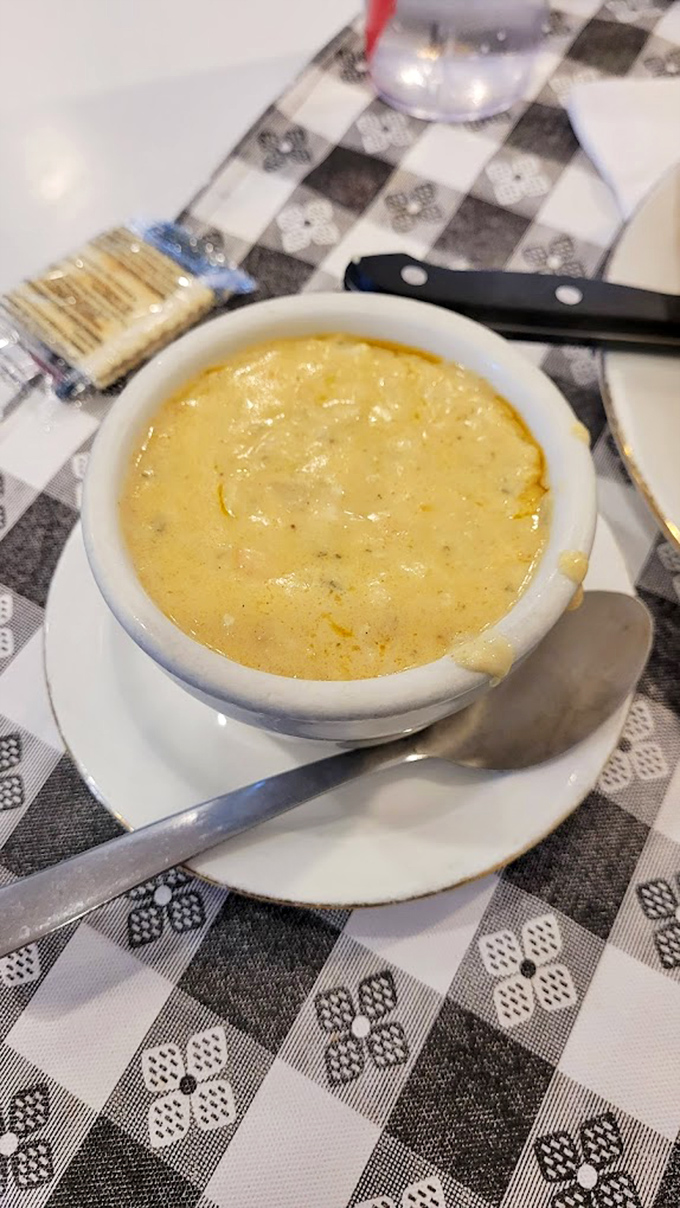 French onion soup with that perfect cheese pull&mdash;the kind that makes neighboring diners suddenly develop soup envy.