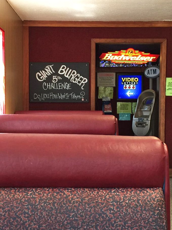 Do you dare to take the challenge? This sign is practically daring you to test your burger-eating prowess!