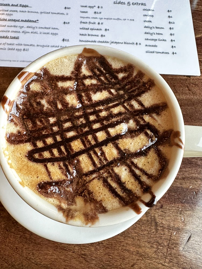 A latte so pretty, you almost don't want to drink it. Almost. Sip carefully, or risk a peppermint mustache.