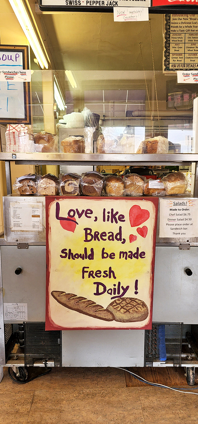 Words to live by! This sign speaks the truth &ndash; fresh bread is the key to happiness (and a satisfied stomach).