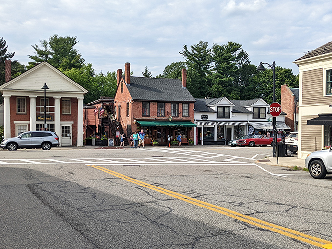 Concord's bustling center: Where history and hipsters collide. It's like a Norman Rockwell painting come to life, but with better coffee and Wi-Fi.