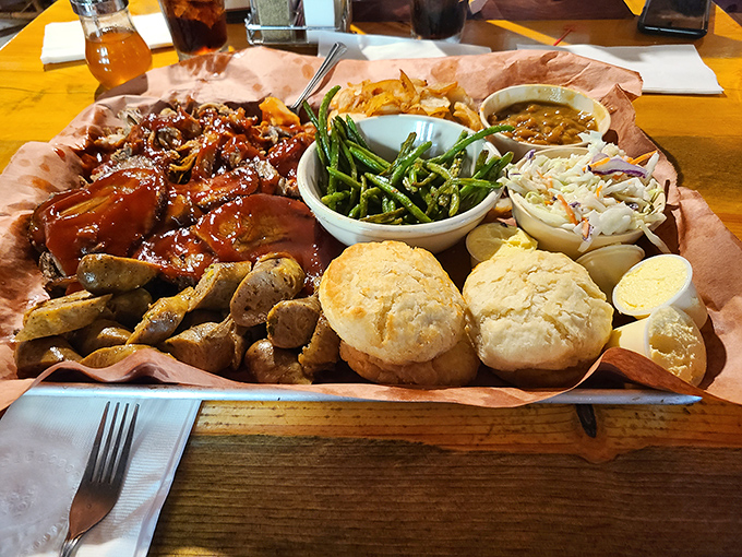 A platter that screams "bring your appetite!" This meat-and-sides extravaganza is like Thanksgiving dinner's beefier, more rebellious cousin.