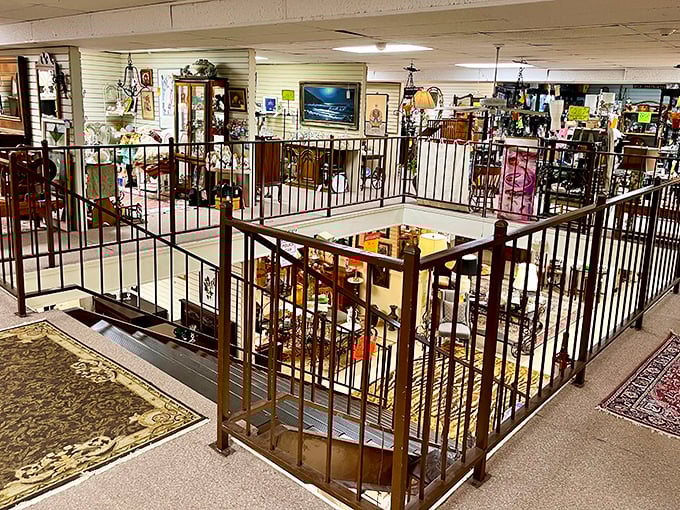 "Going up? To the past!" This multi-level view of Hanna Antiques Mall proves that time travel is possible – no DeLorean required!