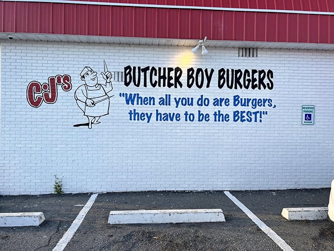 Words to live by! CJ's motto on the outside wall is a burger lover's manifesto. It's not just a meal, it's a meaty philosophy.