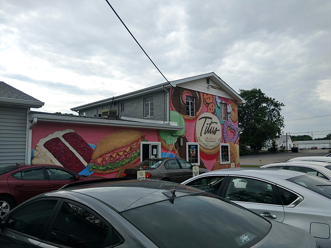Park your car, but leave room for donuts! This exterior view is like a beacon of hope for empty stomachs everywhere.