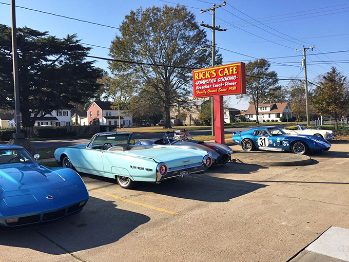 Classic cars parked outside Rick's Cafe &ndash; because even vintage vehicles know where to fuel up for the day ahead.
