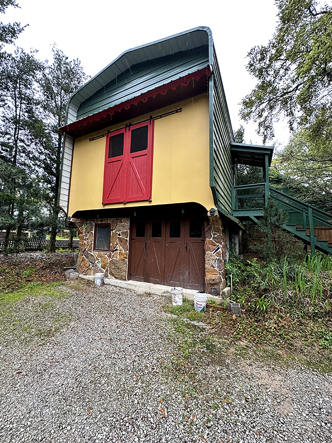 Business in the front, party in the back! This quirky building proves that even fairy tale castles need a practical side.