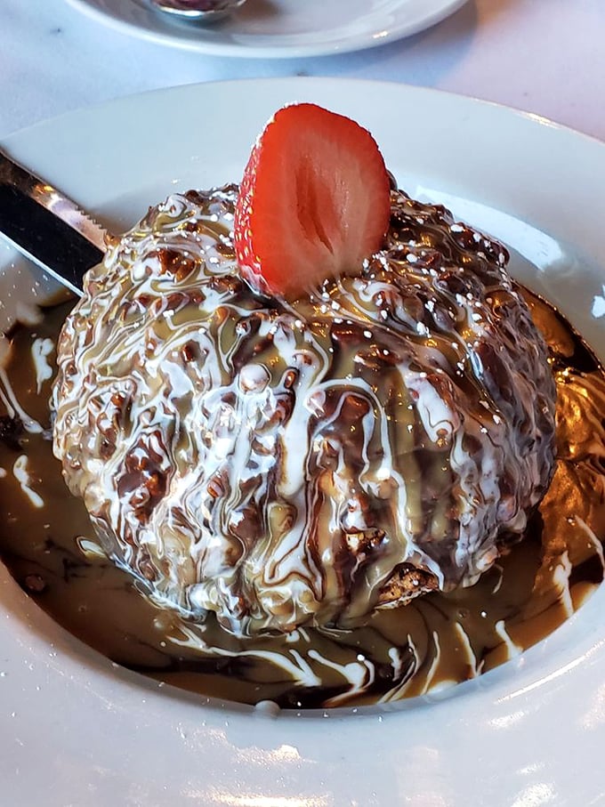 The legendary roasted pecan ice cream ball&mdash;a sphere of joy drizzled with chocolate that makes grown adults giggle with anticipation.