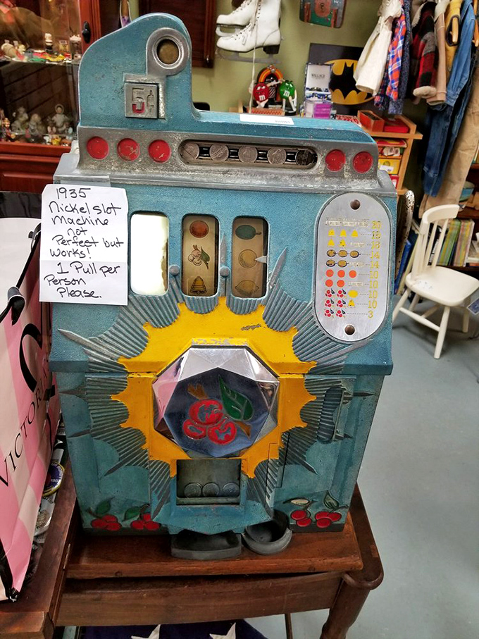 Jackpot of nostalgia! This 1935 nickel slot machine is a one-armed bandit that's retired from its life of crime to become a conversation piece.
